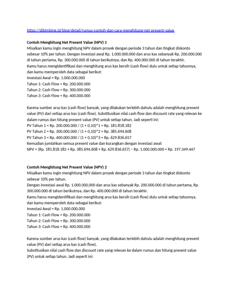 Contoh Hitung Net Present Value | PDF