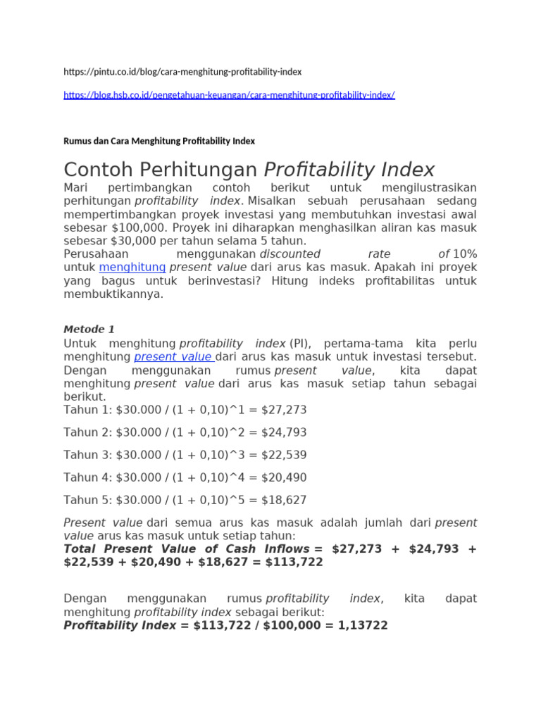 Contoh Hitung Profitability Index | PDF