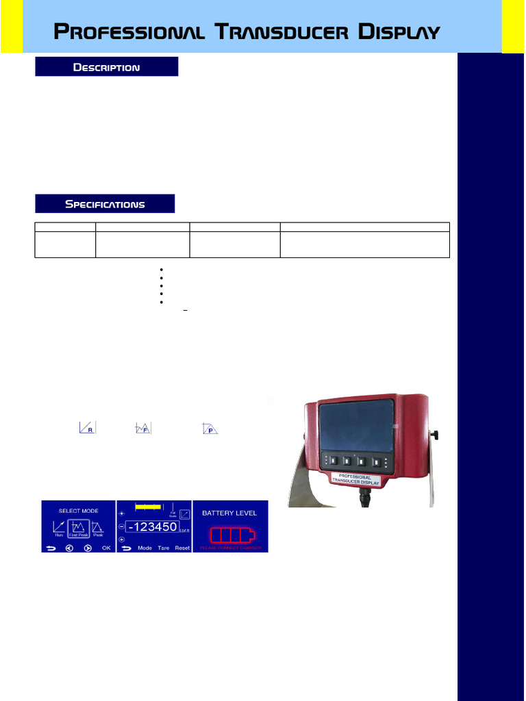 Professional Transducer Display Datasheet | PDF