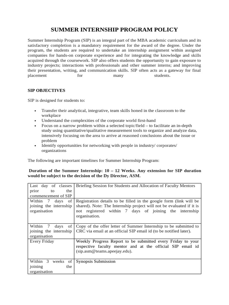 SIP Guidelines and Timelines 2024 | PDF