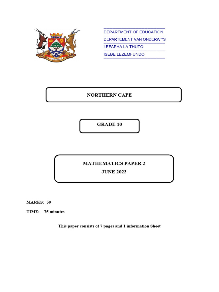 Grade 10 Paper 2 June Exam 2023-Eng | PDF | Mathematics