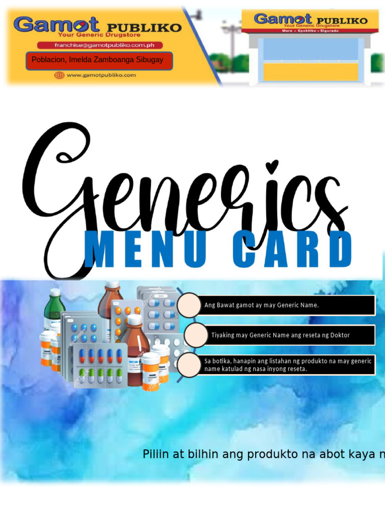 Generic Menu Card PDF Free | PDF | Drugs | World Health Organization
