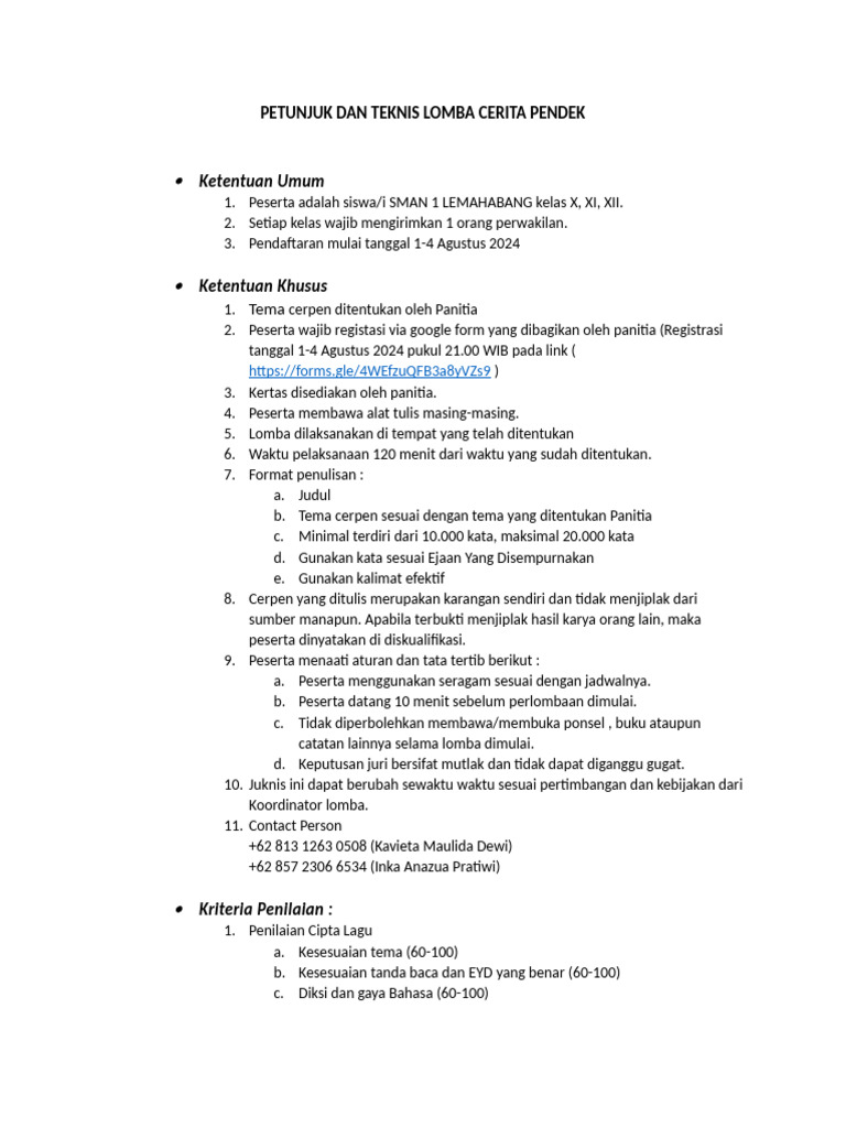 Juknis Lomba Cerpen | PDF