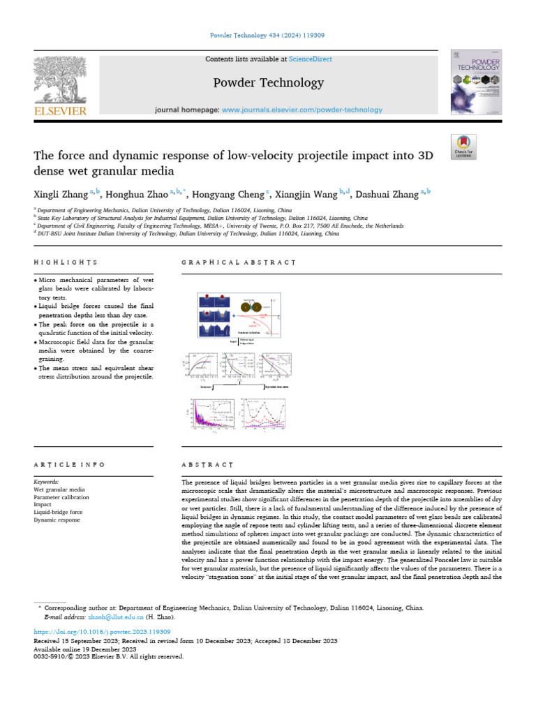 The Force And Dynamic Response Of Low Velocity Projectile Impact Into 3d Dense Wet Granular