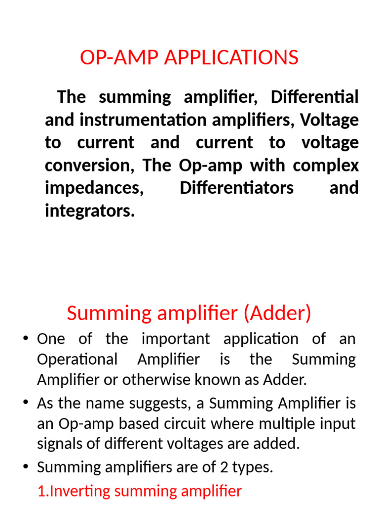 Applications of Op-Amp | PDF | Operational Amplifier | Computers