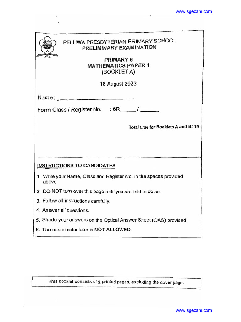 2023-P6-Maths-Prelim-Pei Hwa | PDF