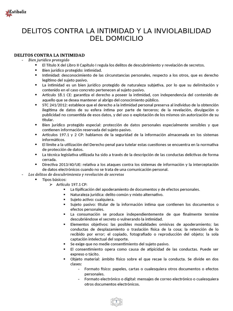 Tema 9 - Delitos Contra La Intimidad y La Inviolabilidad Del Domicilio | PDF