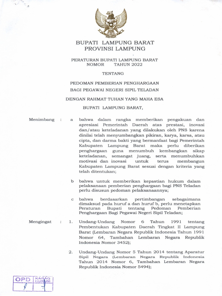 Peraturan Bupati (PERBUP) Kabupaten Lampung Barat No 10 Tahun 2022 | PDF Peraturan Bupati (PERBUP) Kabupaten Lampung Barat No 10 Tahun 2022 | PDF