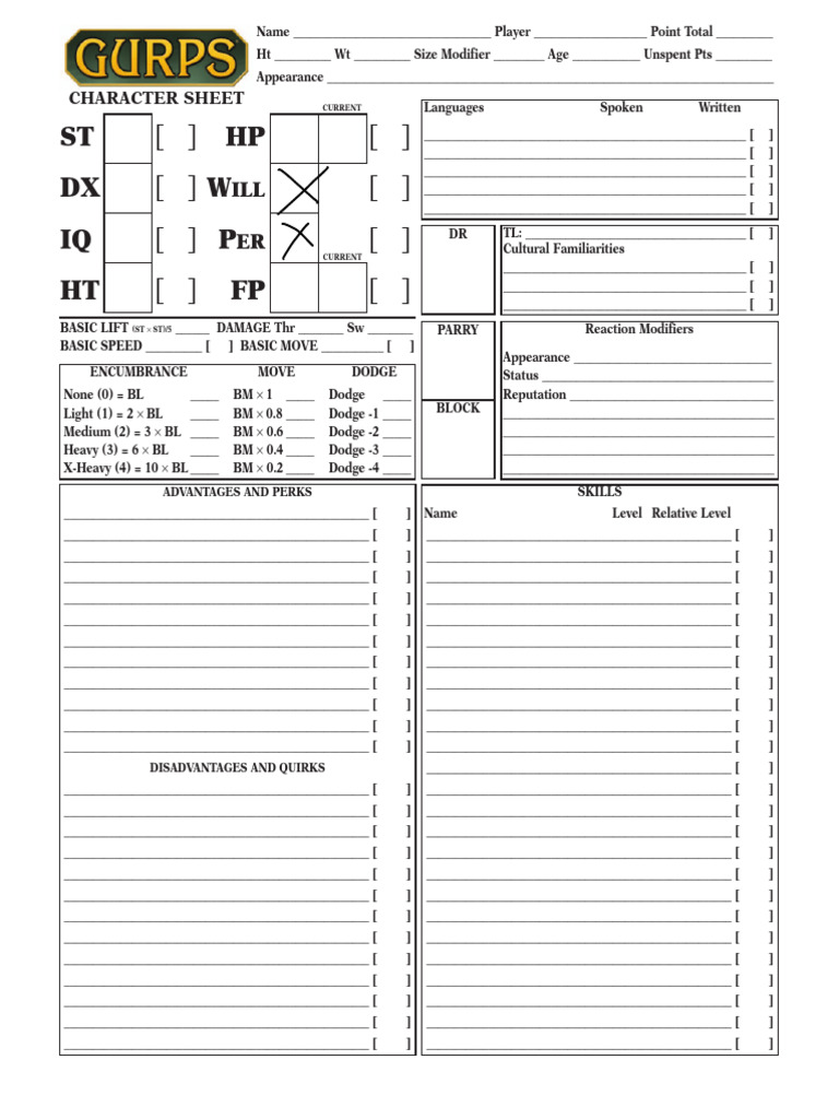 GURPS 4e Character Sheet (Interactive) | PDF