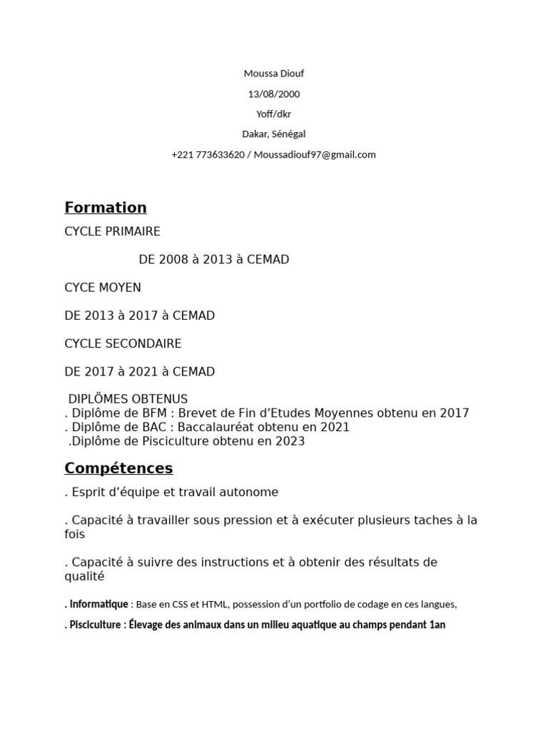 CV (Moussa Diouf) | PDF