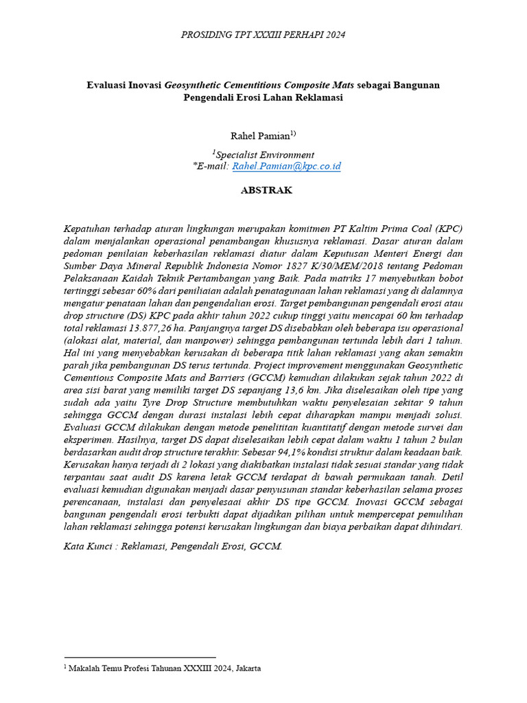 Evaluasi Inovasi GCCM Sebagai Bangunan Pengendali Erosi Lahan Reklamasi RahelPamian - Perhapi ...