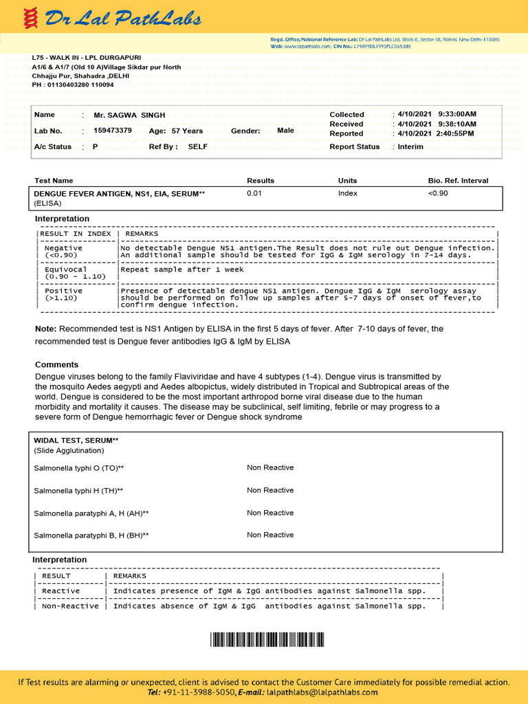 Papa Typhoid Dengue Report | PDF