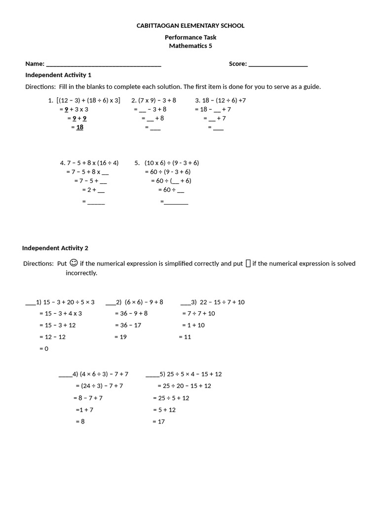 Performance Task Math 5 | PDF