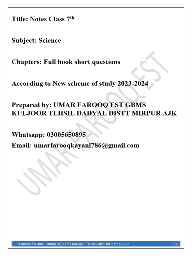 Class 7th Science Notes-1 | PDF | Ion | Science & Mathematics