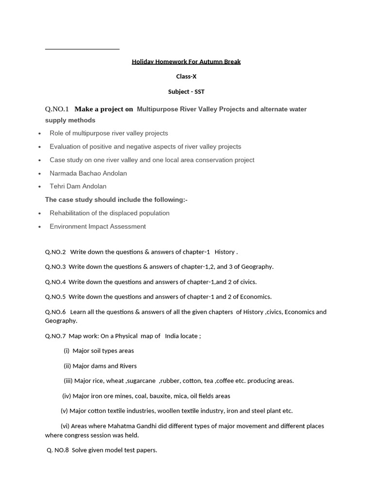 Autumn break homework class 10 | PDF