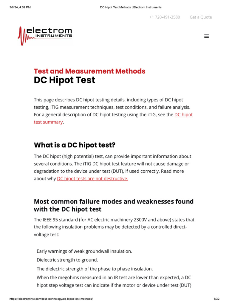 DC Hipot Test Methods _ Electrom Instruments | PDF