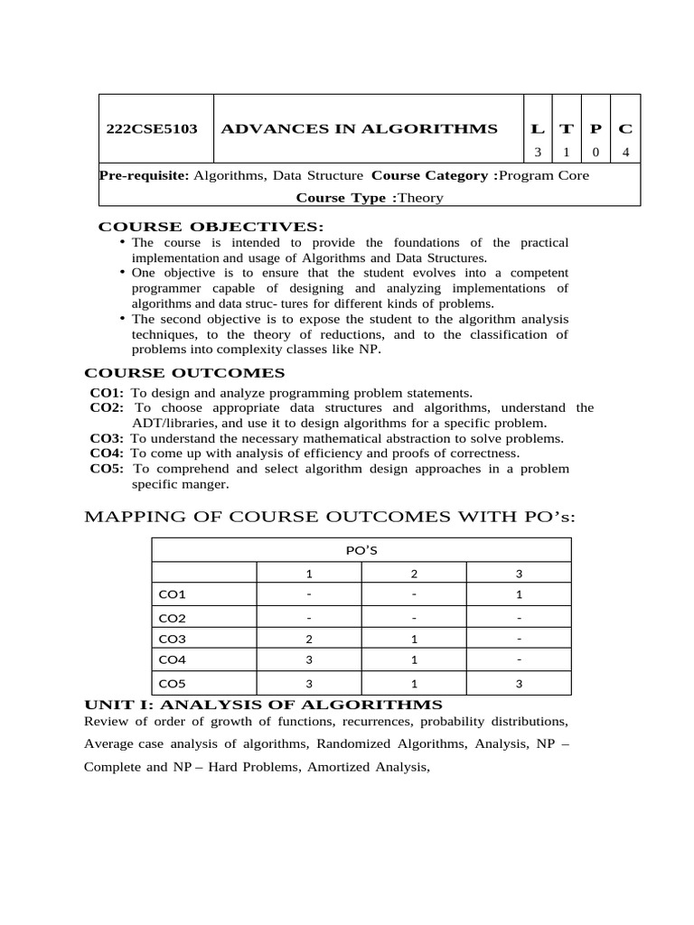 222CSE5103 - Advances in Algorithms | PDF | Algorithms | Computational Complexity Theory