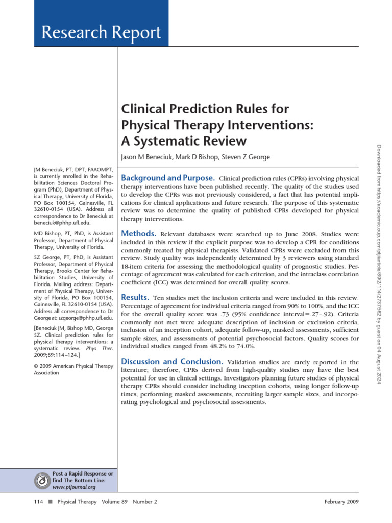 Clinical Prediction Rules For2009 | PDF