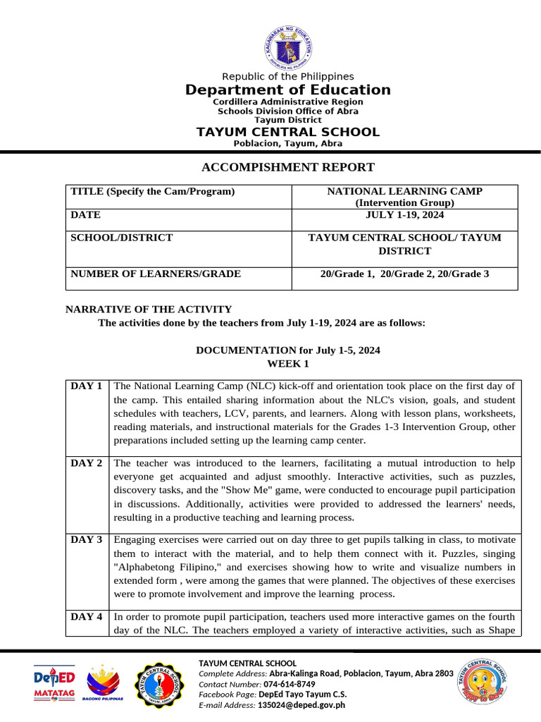 NLC ACCOMPLISHMENT REPORT | PDF