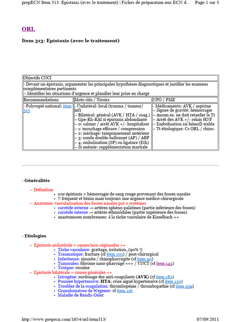 Item 313 Epistaxis (Avec Le Traitement) | PDF