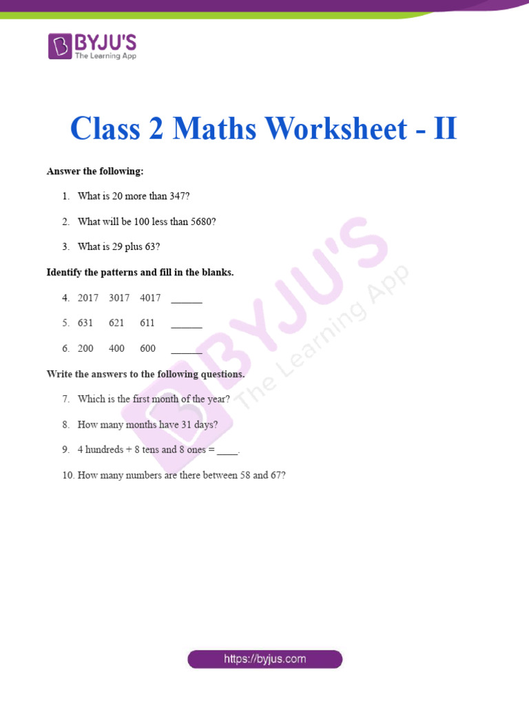 Class 2 Maths Worksheet 1 PDF1 | PDF
