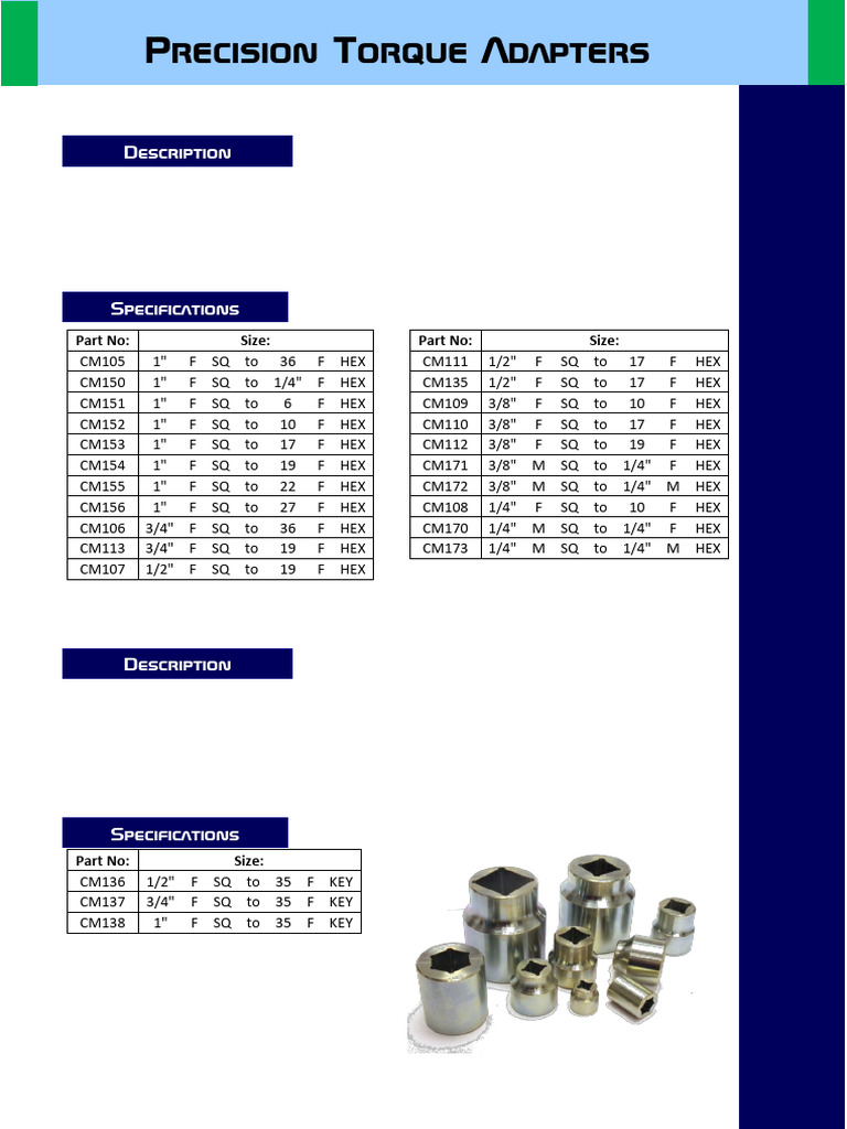 Precision Torque Adapters Datasheet | PDF