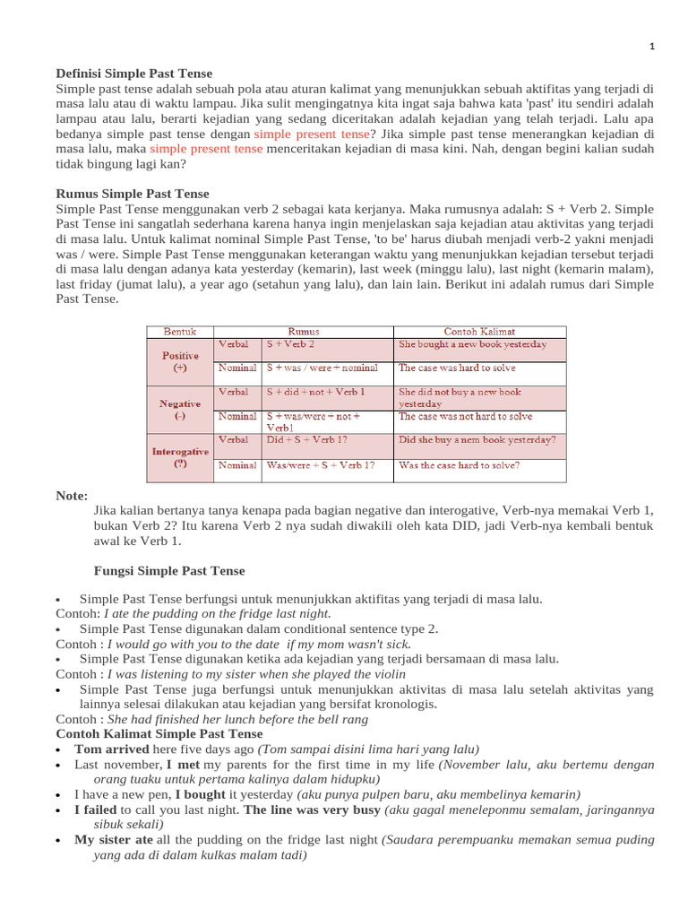 Simple Past Tense | PDF