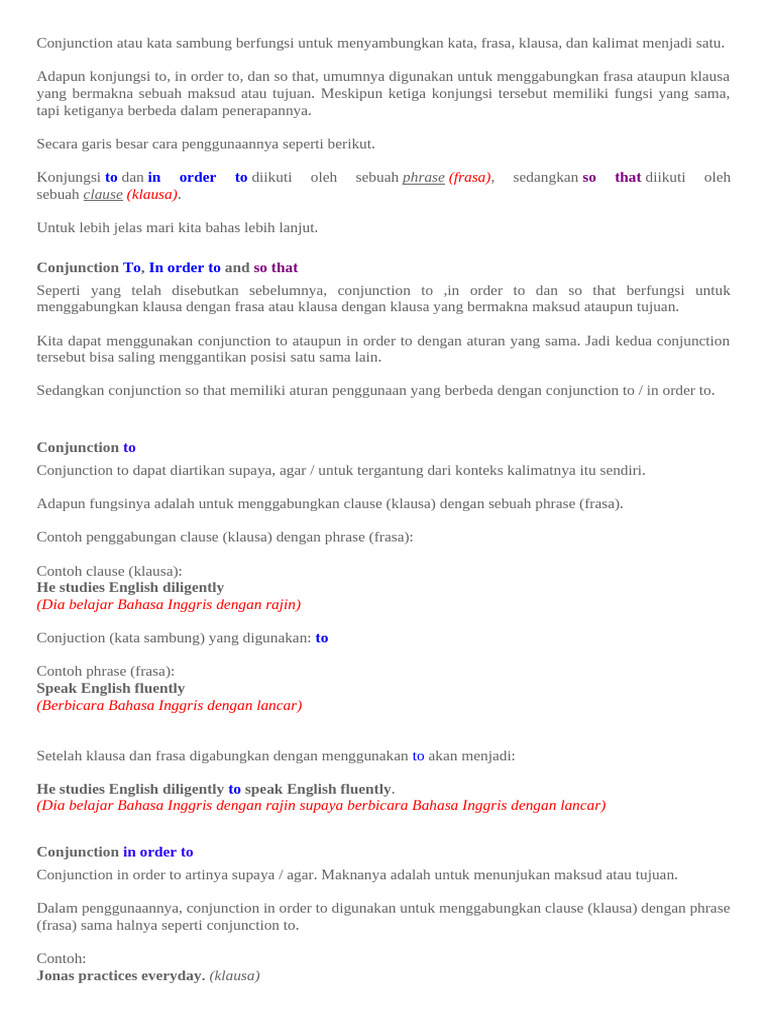 Conjunction in order to | PDF