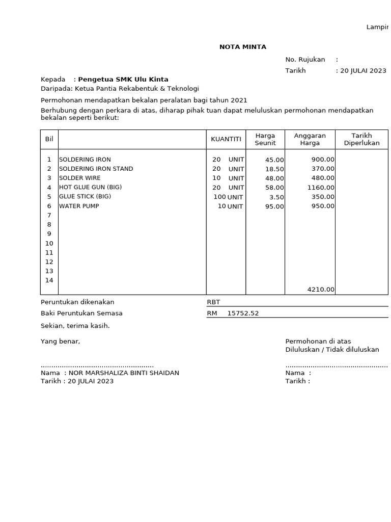 Nota Minta RBT 2023 - 2 | PDF | Soldering