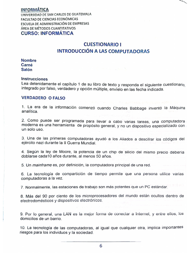 Cuestionarios 1-3 Informática | PDF