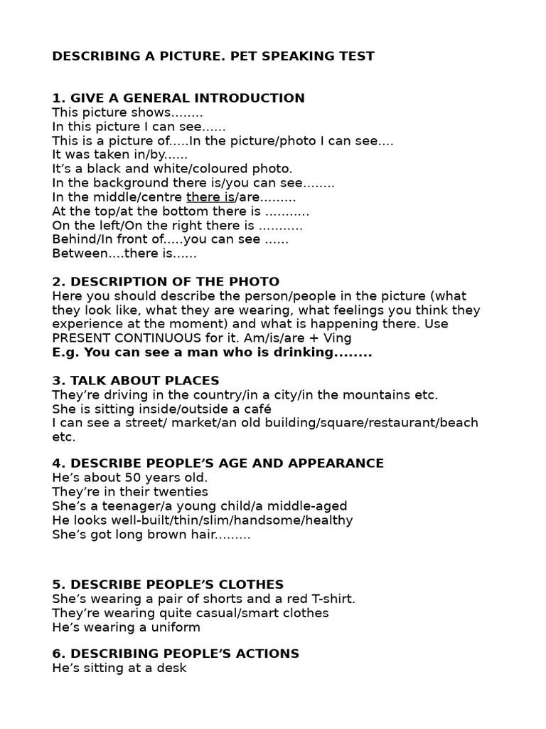 Describing A Picture Pet | PDF
