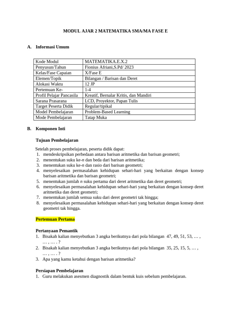 Modul Ajar 2 Matematika Sma | PDF