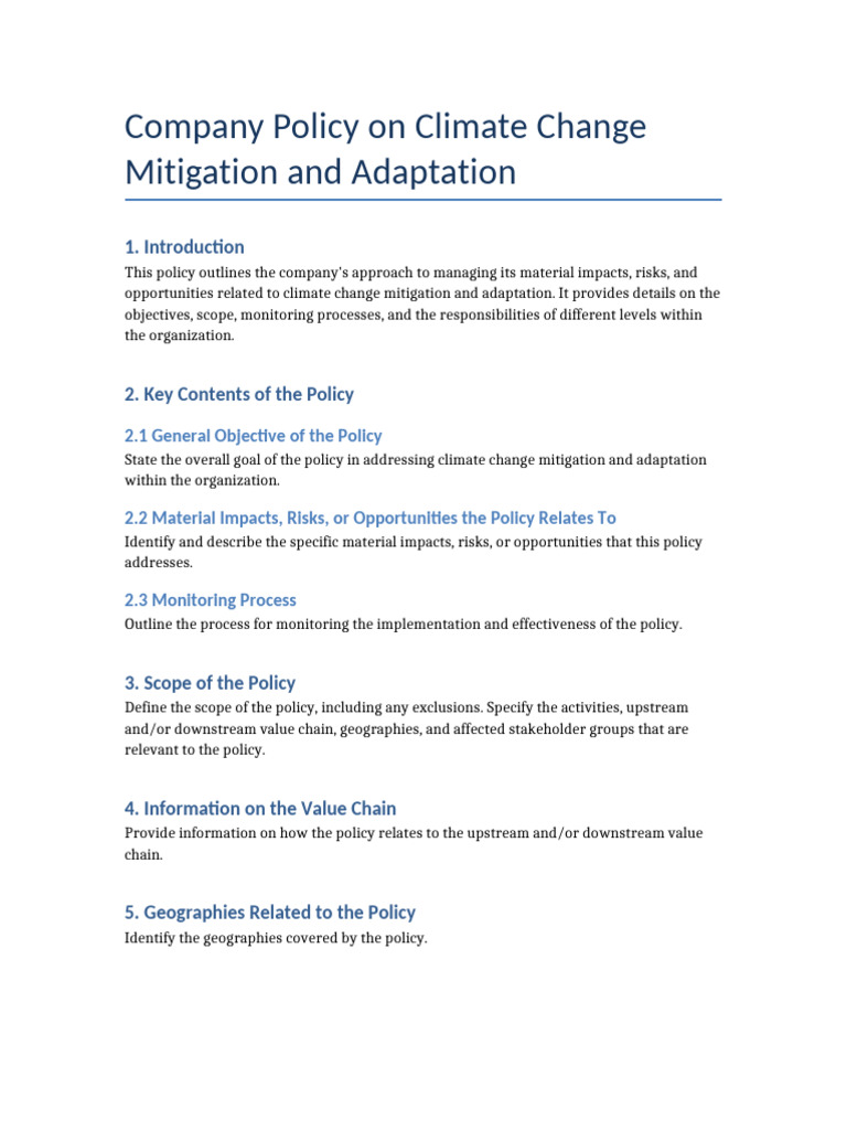 Climate Change Policy Template | PDF
