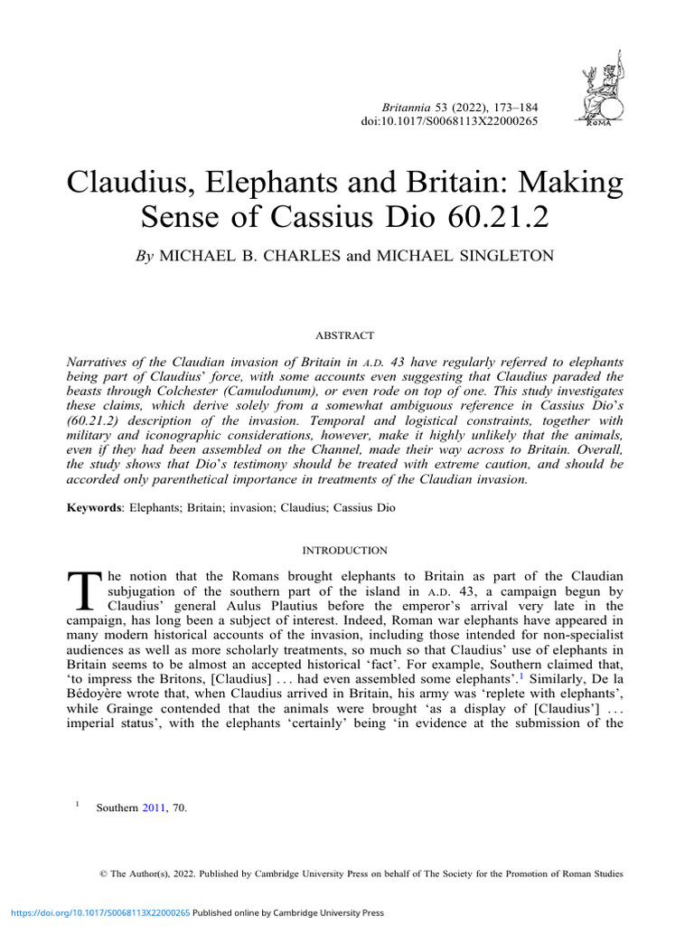 Claudius Elephants and Britain Making Sense of Cassius Dio 60212 | PDF ...