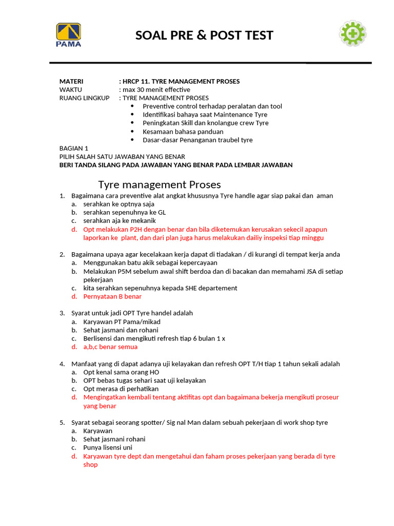 Soal Gl025 HRCP 11 Tyre Management Process | PDF
