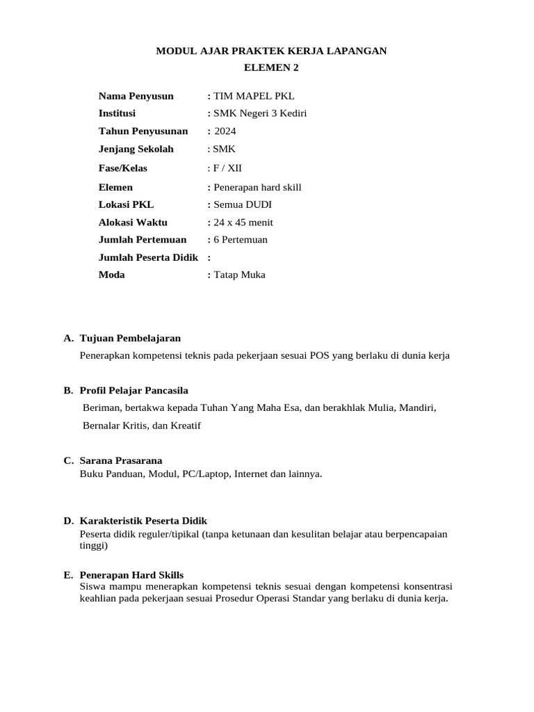 Modul Ajar PKL Elemen 2 KC | PDF
