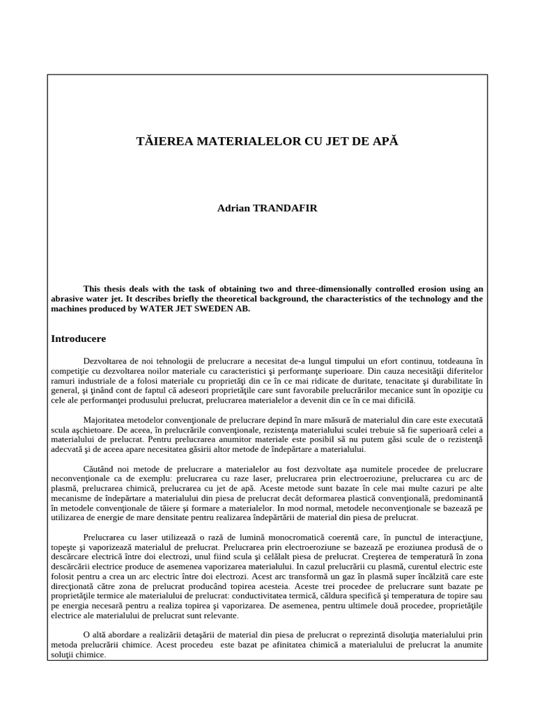 Taierea Cu Jet de Apa | PDF