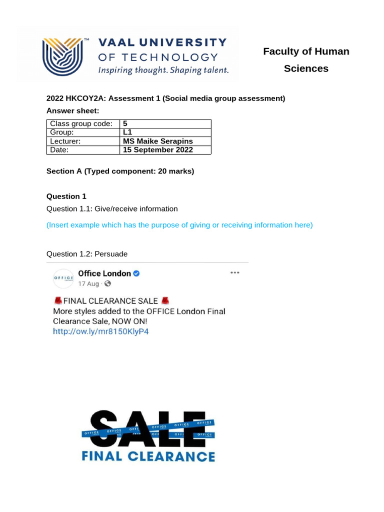 Social Media Assessment Answer Sheet | PDF