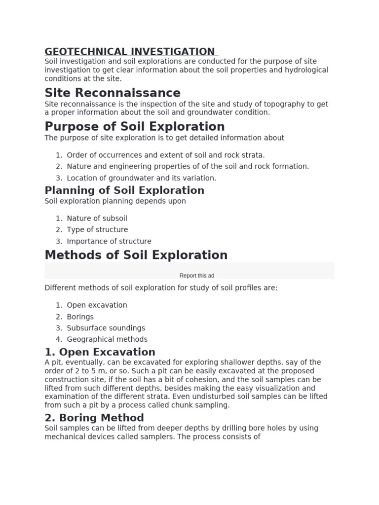 Methods of Soil Exploration | PDF