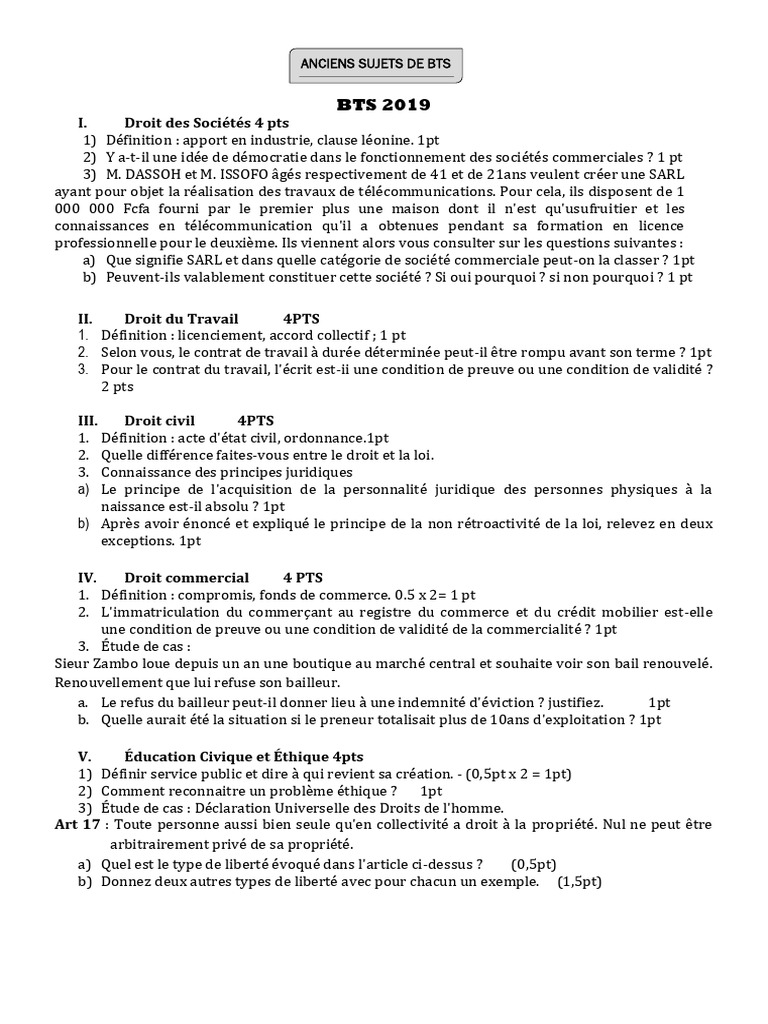 Anciens BTS Et Corrigés | PDF