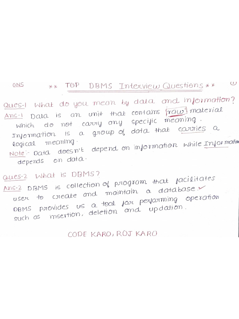 DBMS Interview Questions | PDF