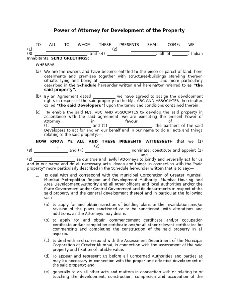 Power of Attorney For Development of The Property | PDF