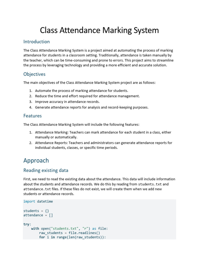 Class Attendance Marking System | PDF
