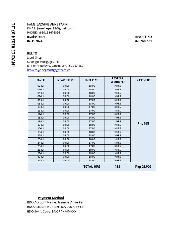 July Invoice (Parin, Jazmine) | PDF