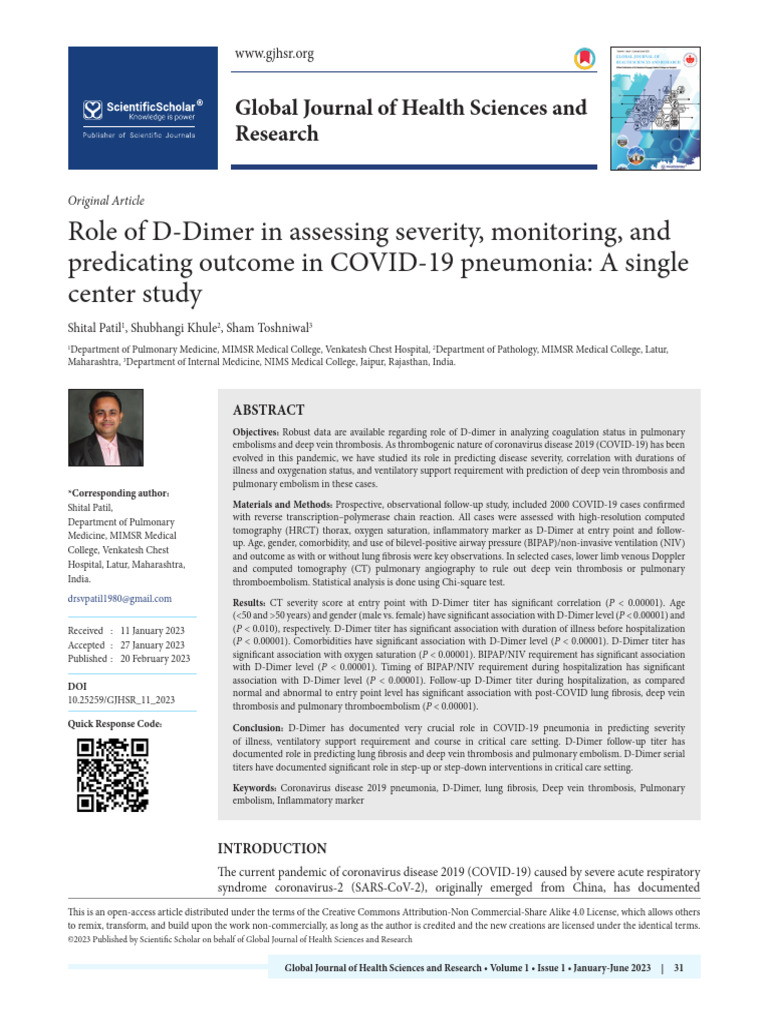19.role of D-Dimer in Assessing Severity, Monitoring, and Predicating ...