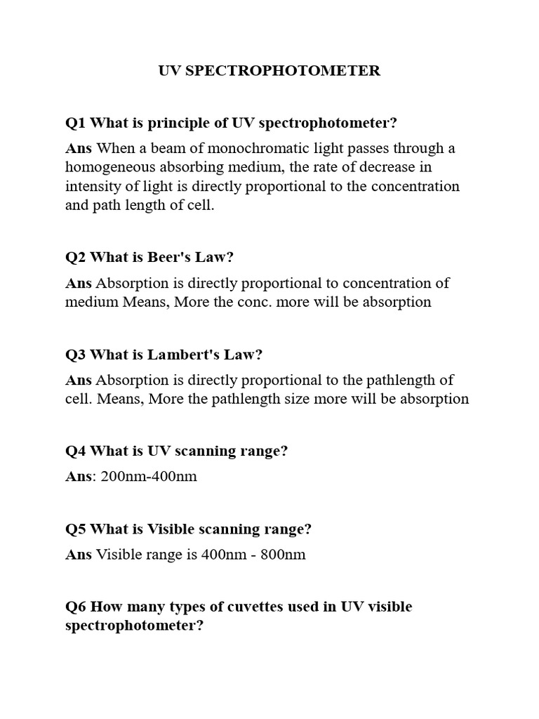 UV Spectrophotometer Basics FAQ | PDF | Science & Mathematics
