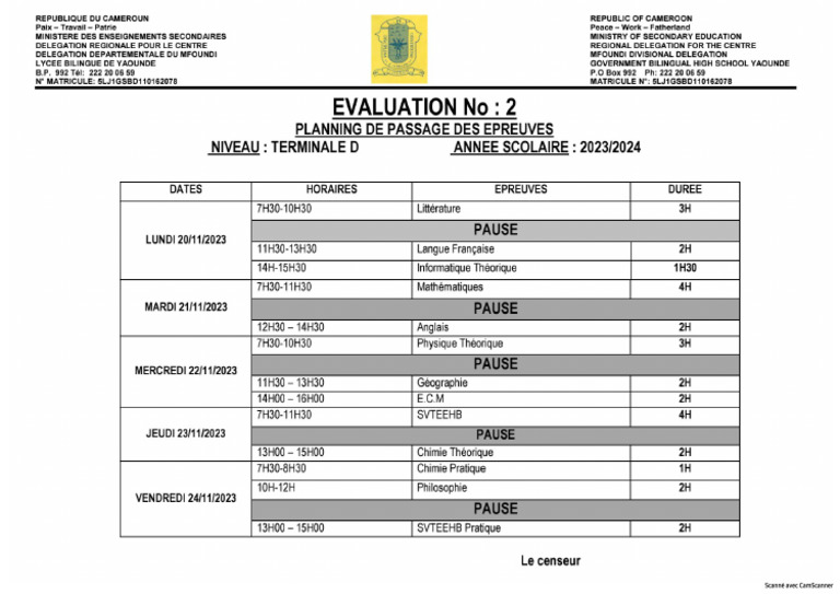 Planning de Surveillance 2 Tles (3) - 1 | PDF