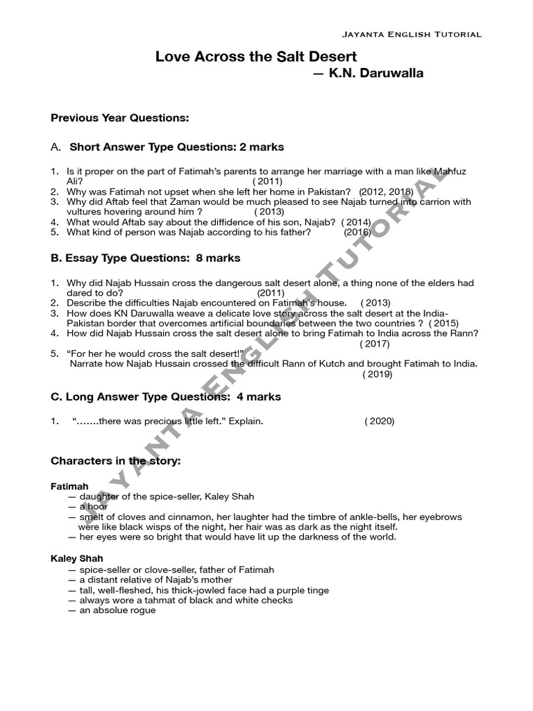 Love Across the Salt Desert-- Questions and Answers | PDF