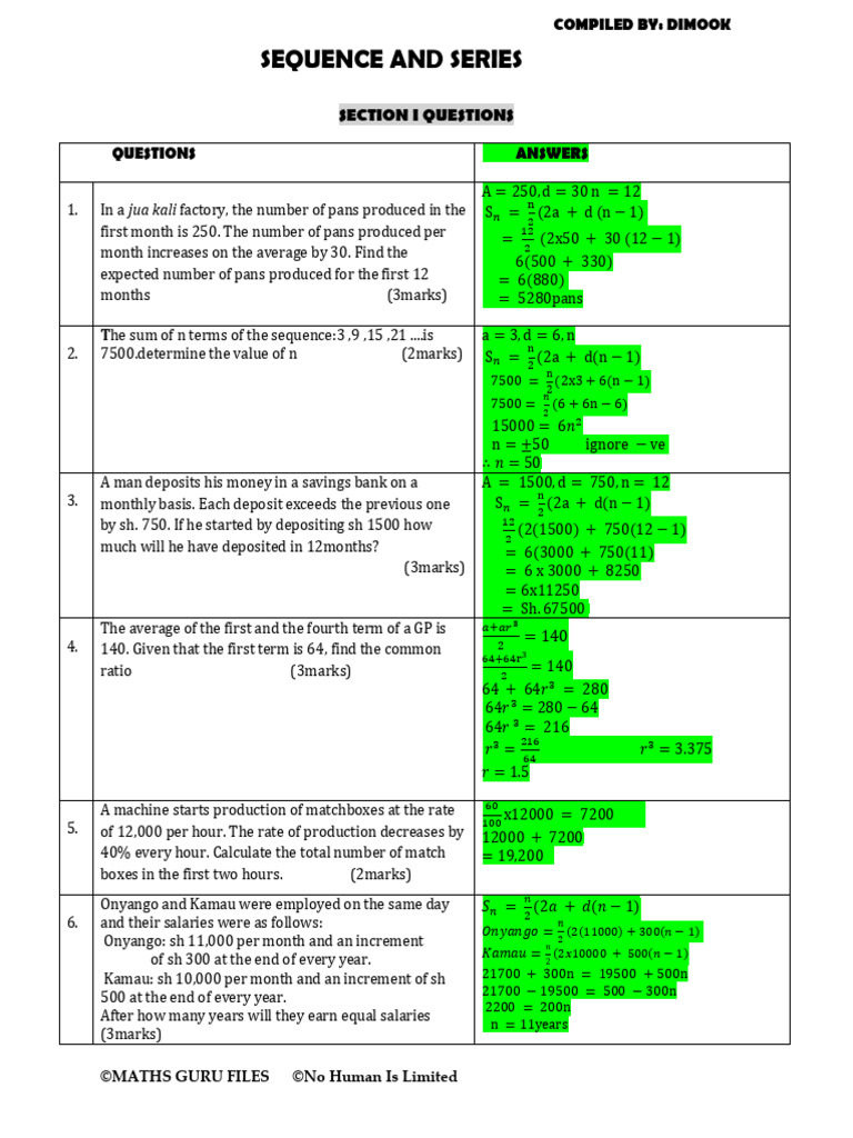 Sequence and Series Quiz & Ans - Final C | PDF