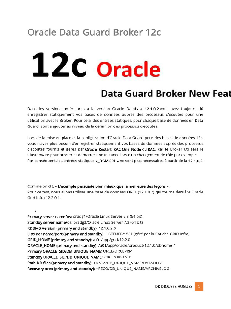 Oracle Data Guard Broker 12c: Exemple Pour Tester Cette Nouvelle ...